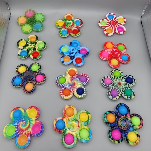 Toys | 12 Pack Fidget Spinner Pop It 2in1 Bubble Popper Sensory Toys ...